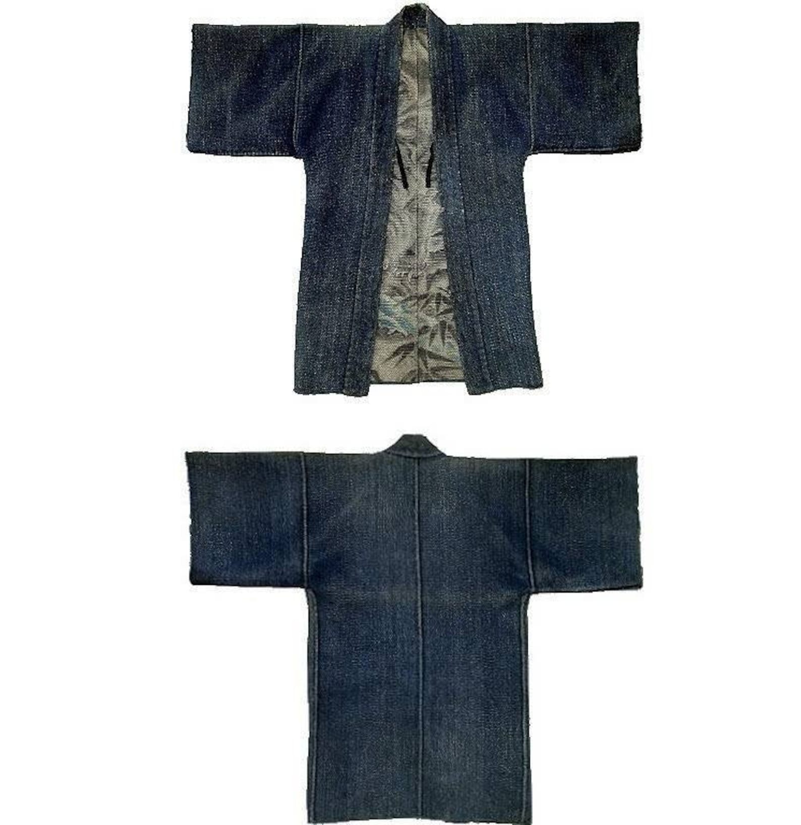 Antique Edo Period Sumi-e Bamboo and Tiger Painting Hikeshi Sashiko ...