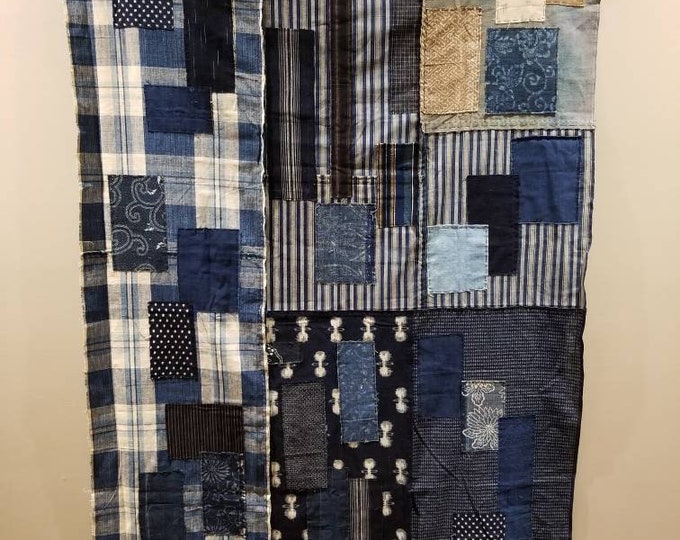 Japanese Vintage Boro Indigo Patchwork Sashiko Fabric for Floor Rug ...