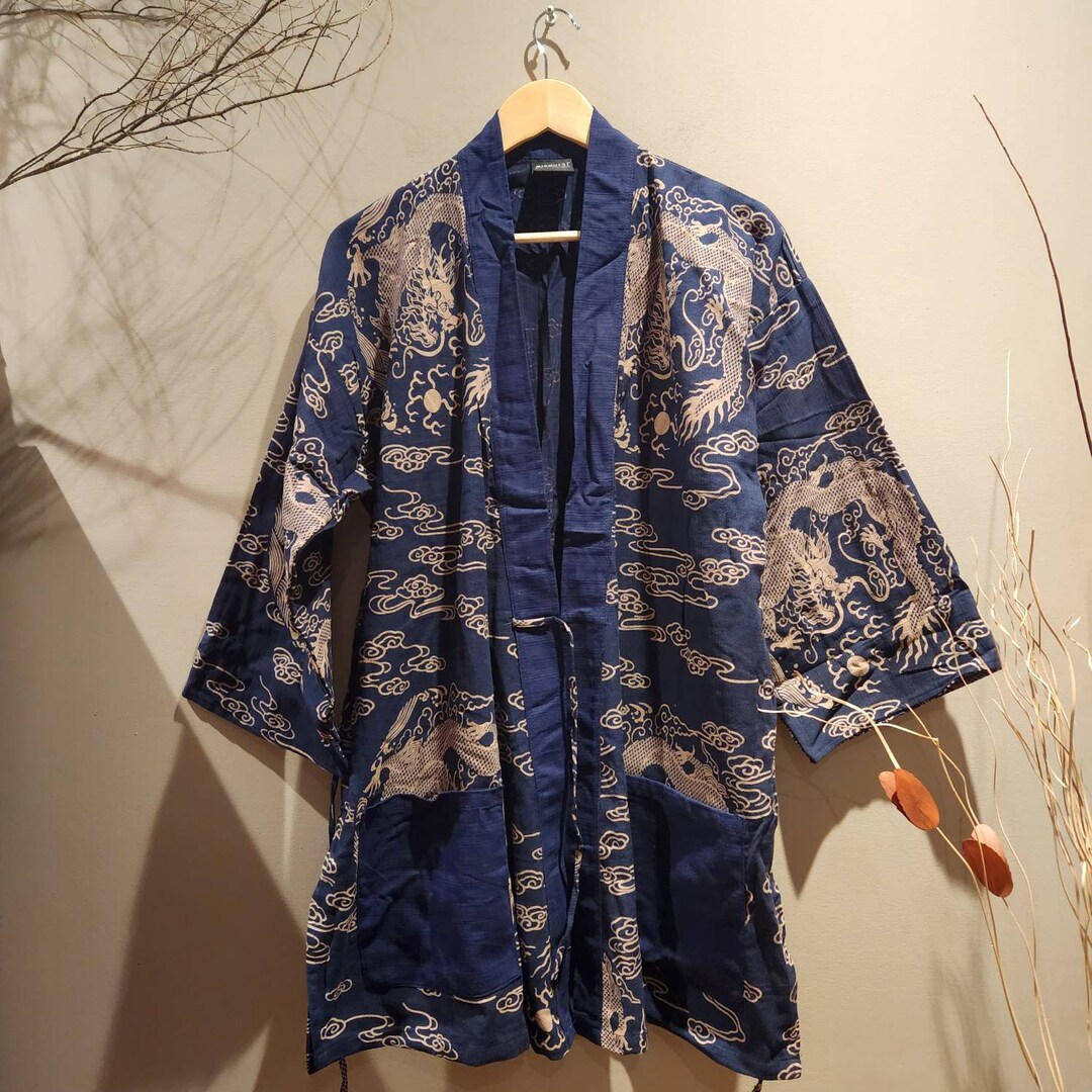 Navy Dragon Kimono Hanten Jacket - Etsy UK