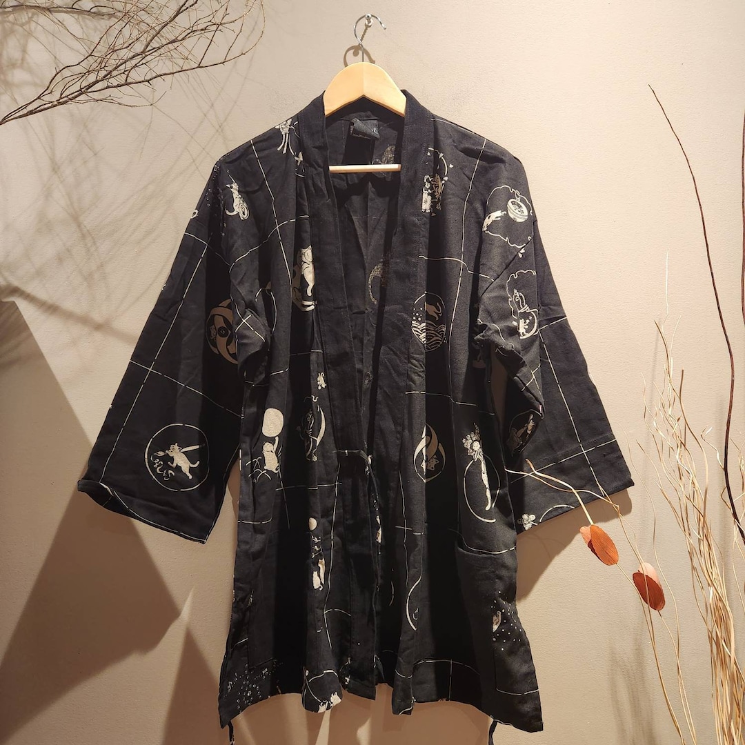Black Cat Kamon Kimono Hanten Jacket Regular or XXL Size - Etsy