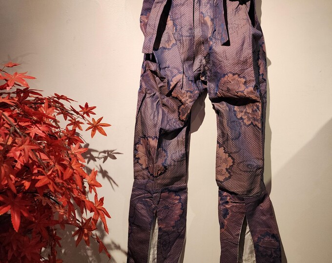 Vintage Japanese Traditional Tattsuke Hakama Pants Purple Flower Design ...