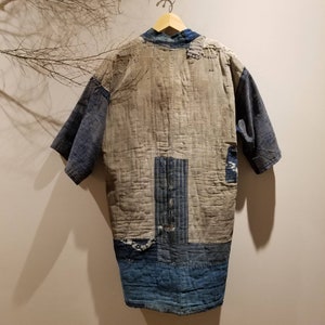 Edo-meiji Era Japanese Antique Boro Aizome Indigo Shima Sashiko Patchwork Farmer's Jacket ...