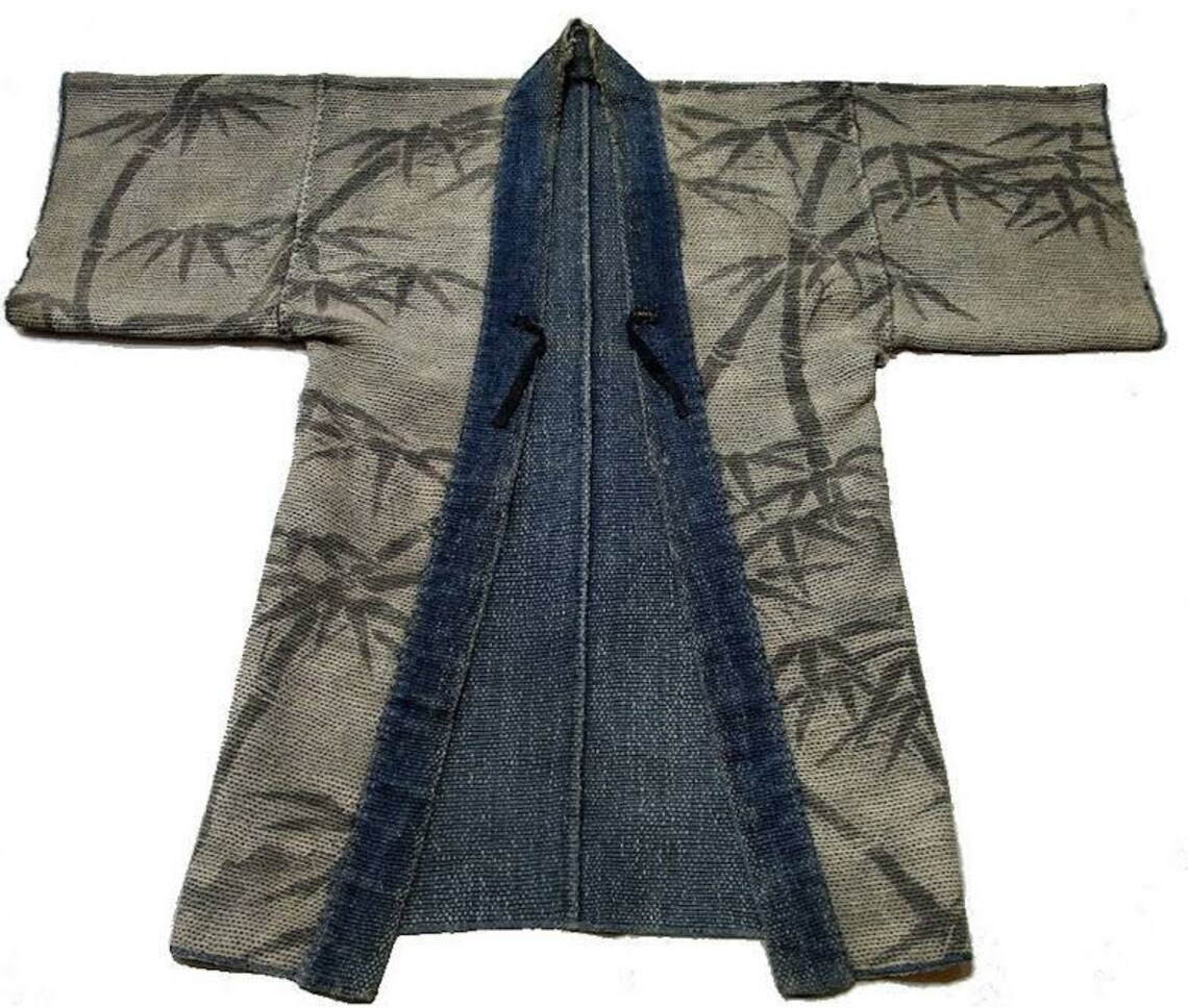 Antique Edo Period Sumi-e Bamboo and Tiger Painting Hikeshi Sashiko ...