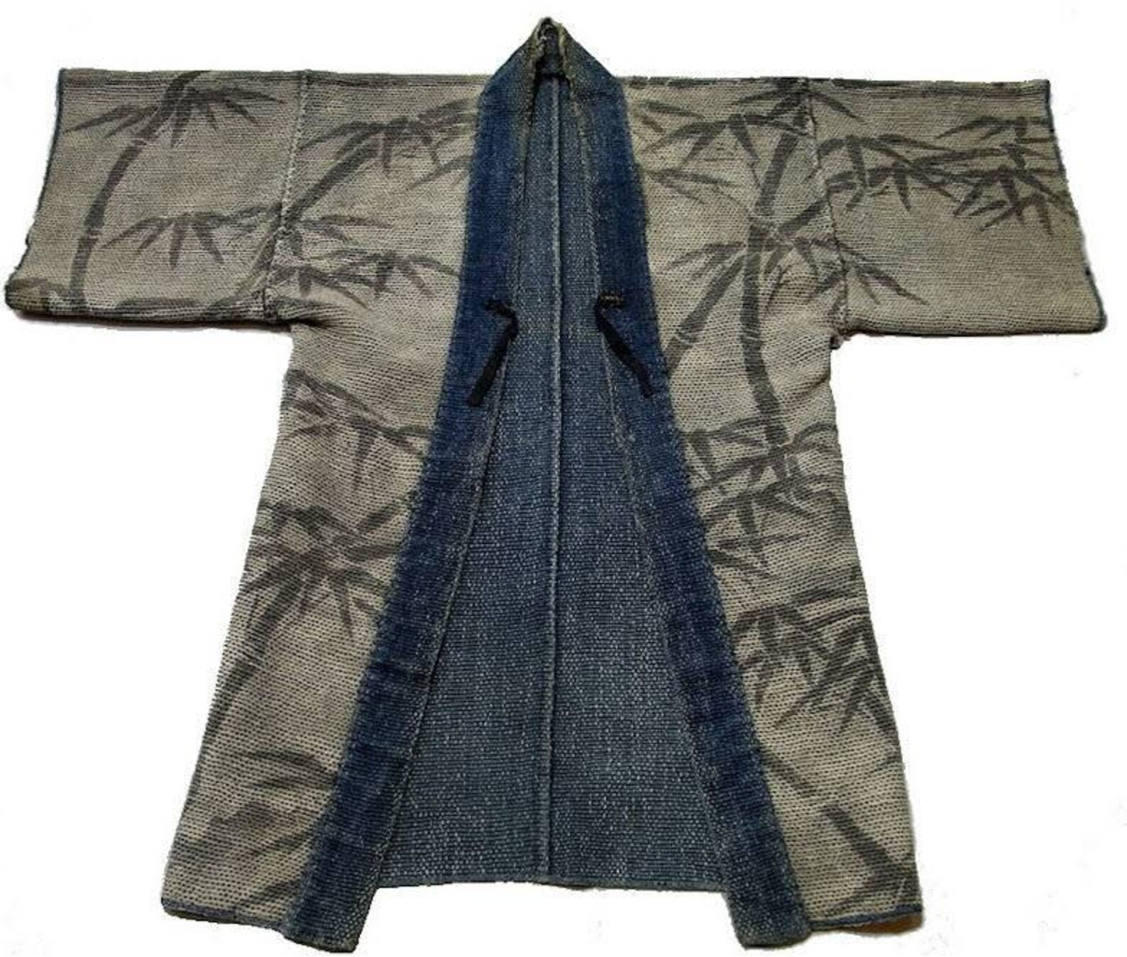 Antique Edo Period Sumi-e Bamboo and Tiger Painting Hikeshi Sashiko ...