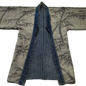 Antique Edo Period Sumi-e Bamboo and Tiger Painting Hikeshi Sashiko ...