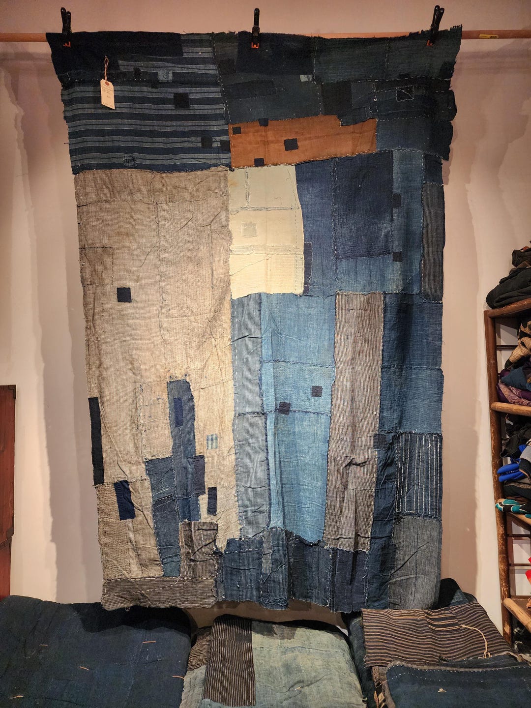 Vintage Japanese Boro Patchwork Sashiko Indigo Futon Skin Cover 208 X ...