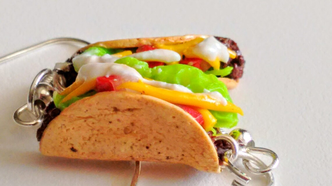 Taco Dangle Earrings - Miniature Food Jewelry - Fake Food Jewelry ...