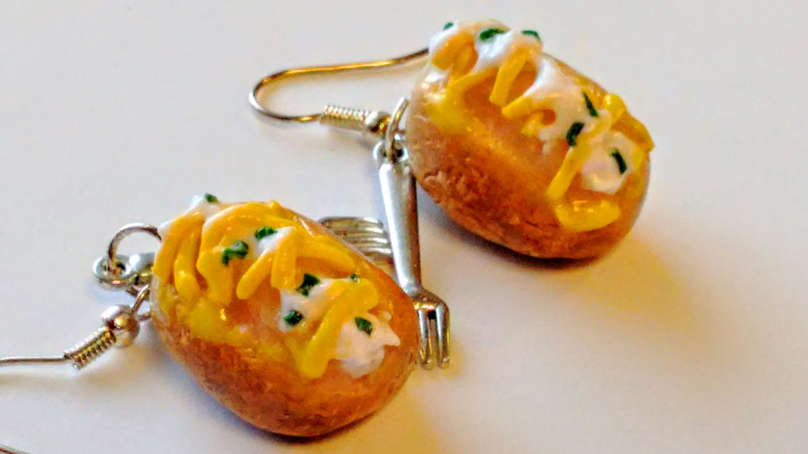 Baked Potato Earrings Miniature Food Jewelry Holiday | Etsy