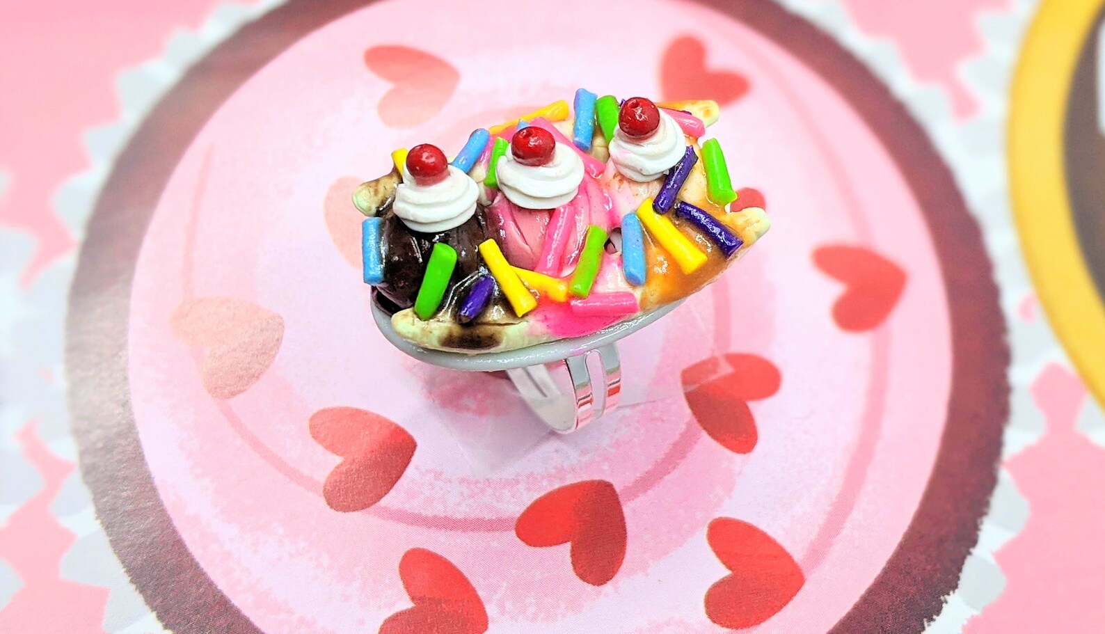 Banana Split Ring - Miniature Food Jewelry - Inedible Jewelry - Kawaii ...