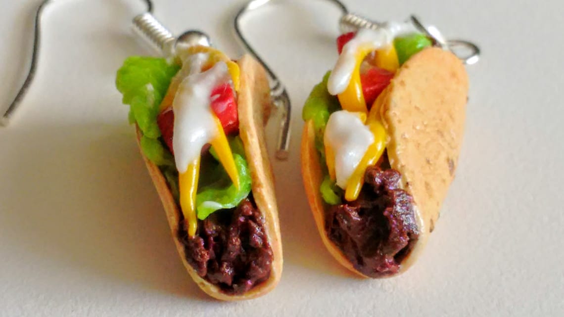 Taco Dangle Earrings - Miniature Food Jewelry - Fake Food Jewelry ...