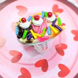 Banana Split Ring - Miniature Food Jewelry - Inedible Jewelry - Kawaii ...