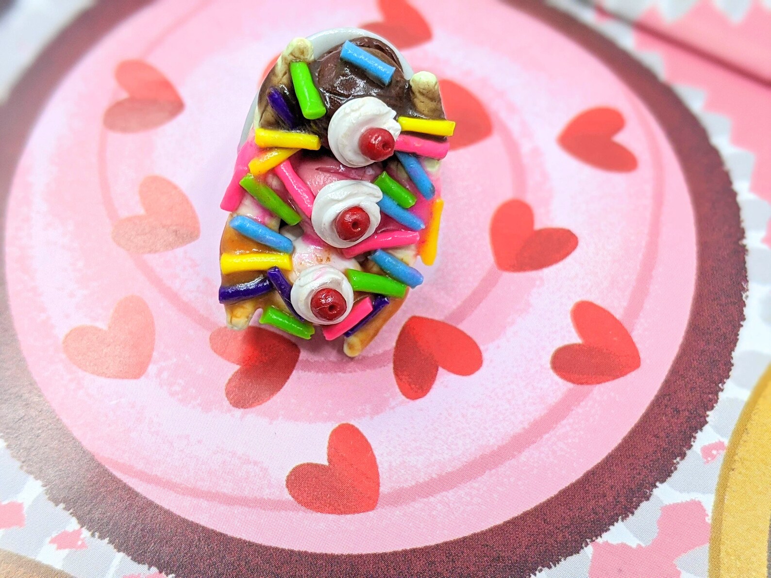 Banana Split Ring - Miniature Food Jewelry - Inedible Jewelry - Kawaii ...
