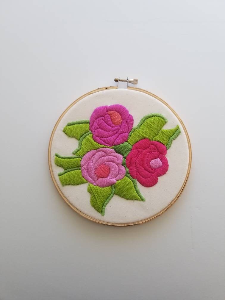 Pink Roses Embroidery Hoop Art 6 Inch Hoop | Etsy