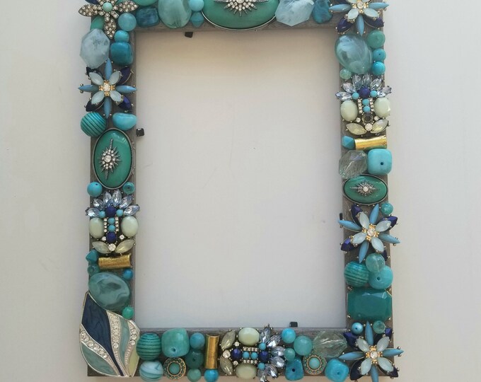 Turquoise 5x7 Inch Picture Frame Hand-decorated With Jewelry and Beads ...