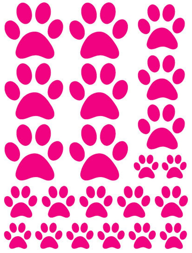 44 Hot Pink Paw Prints Vinyl Wall Decals Stickers Bedroom Teen Kids ...