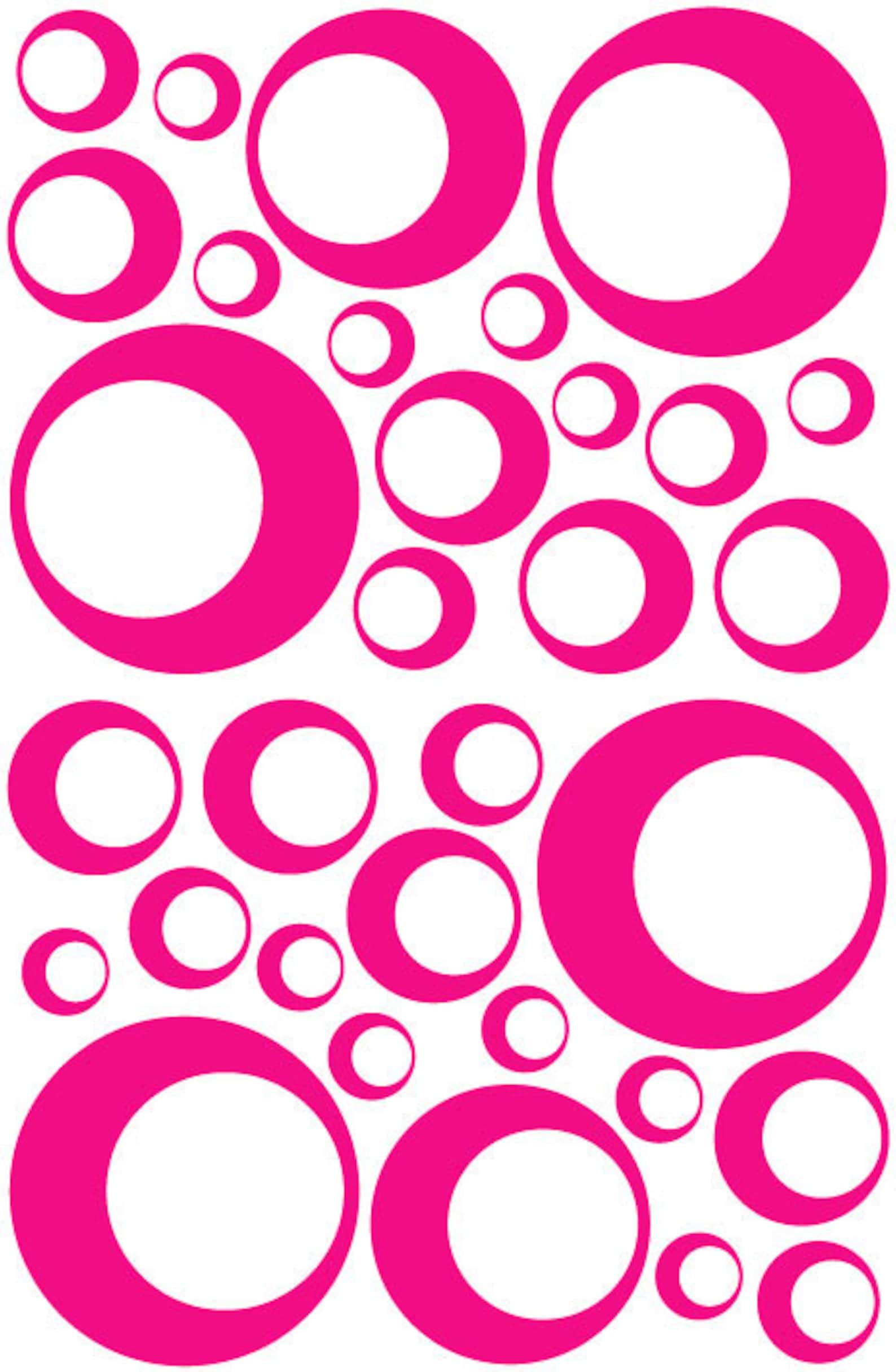 32 Hot Pink Vinyl Circle in a Circle Bubble Dots Bedroom Wall Decals ...