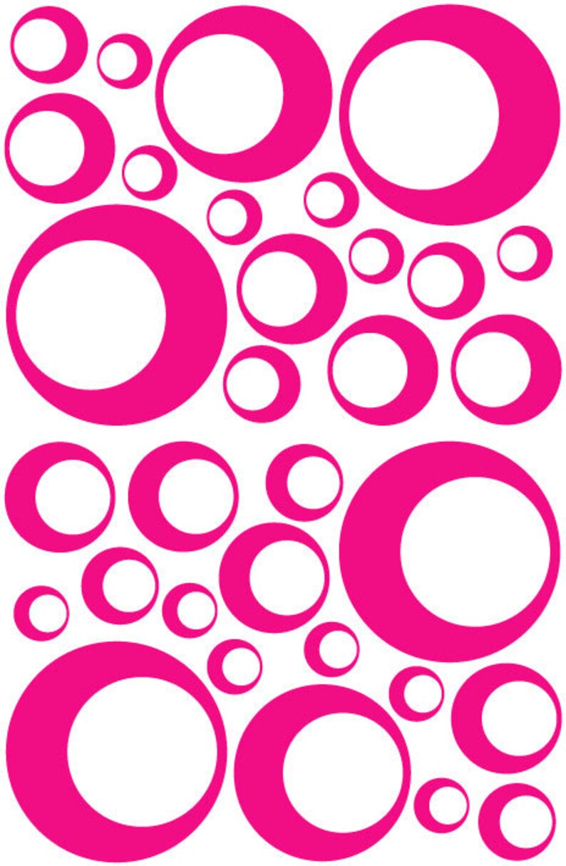 32 Hot Pink Vinyl Circle in a Circle Bubble Dots Bedroom Wall Decals ...