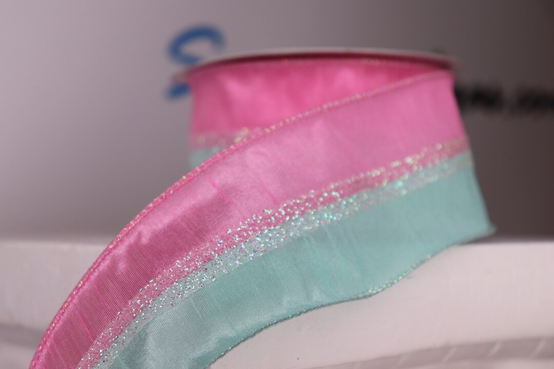 Pink Green Candy Striped Wired Ribbon Christmas Ribbon - Etsy