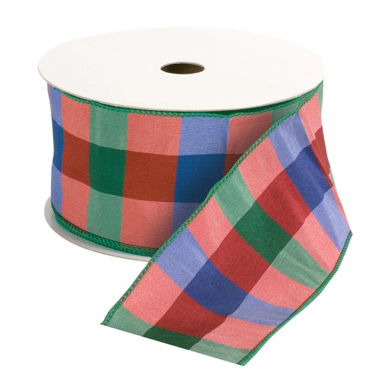 Fall Plaid Wired Ribbon, 10 yards wired ribbon, Orange Blue Green ...