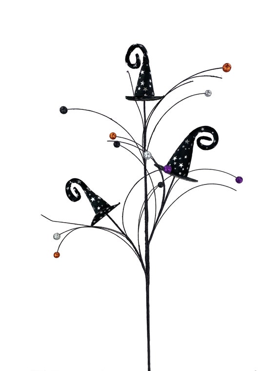 Fabric Star Witch Hat Halloween Pick, Black Silver Witch Hat Wreath ...