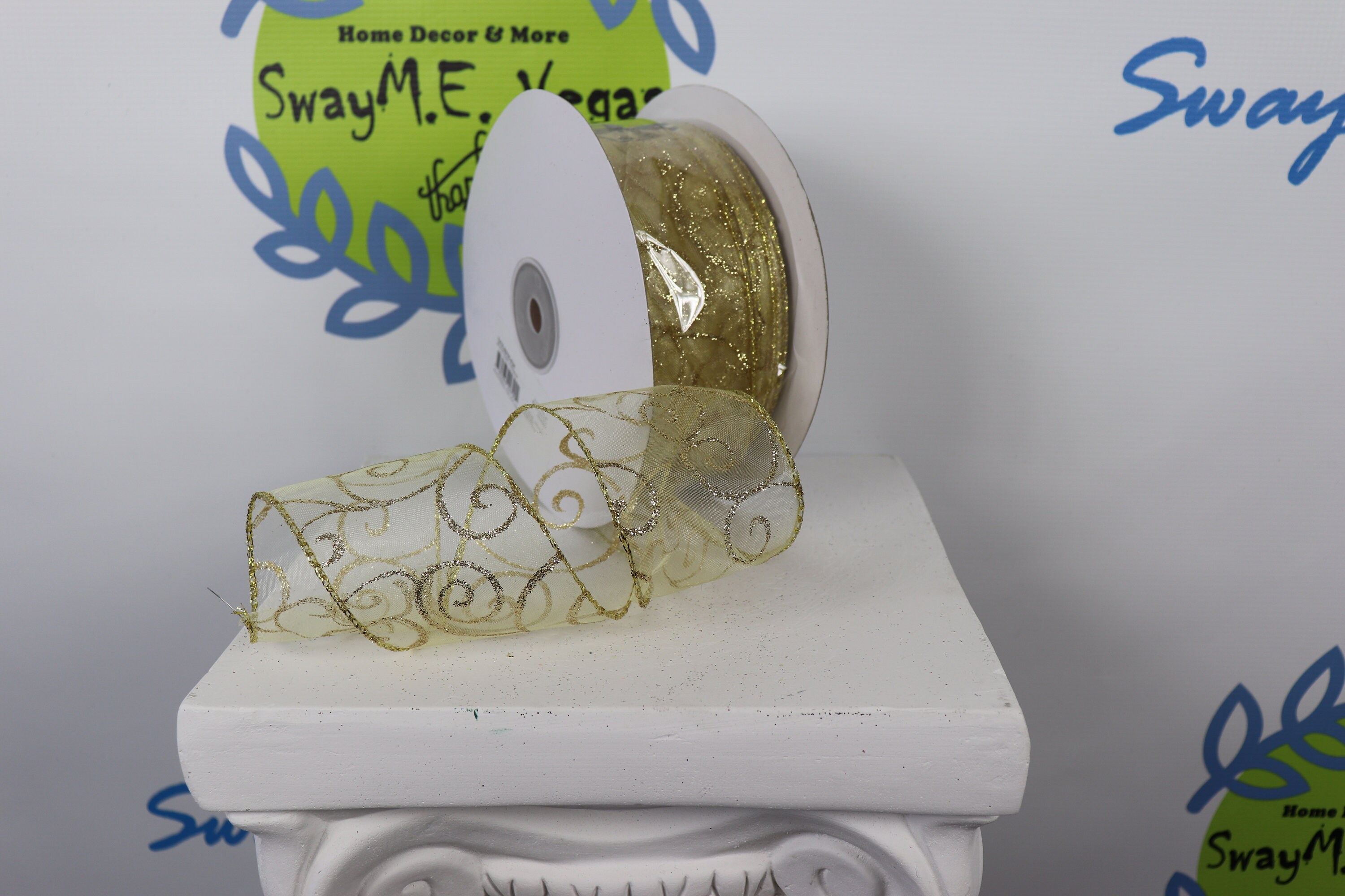 Gold Swirl Wired Ribbon Gold Wired Ribbon Gold Glitter Swirl | Etsy