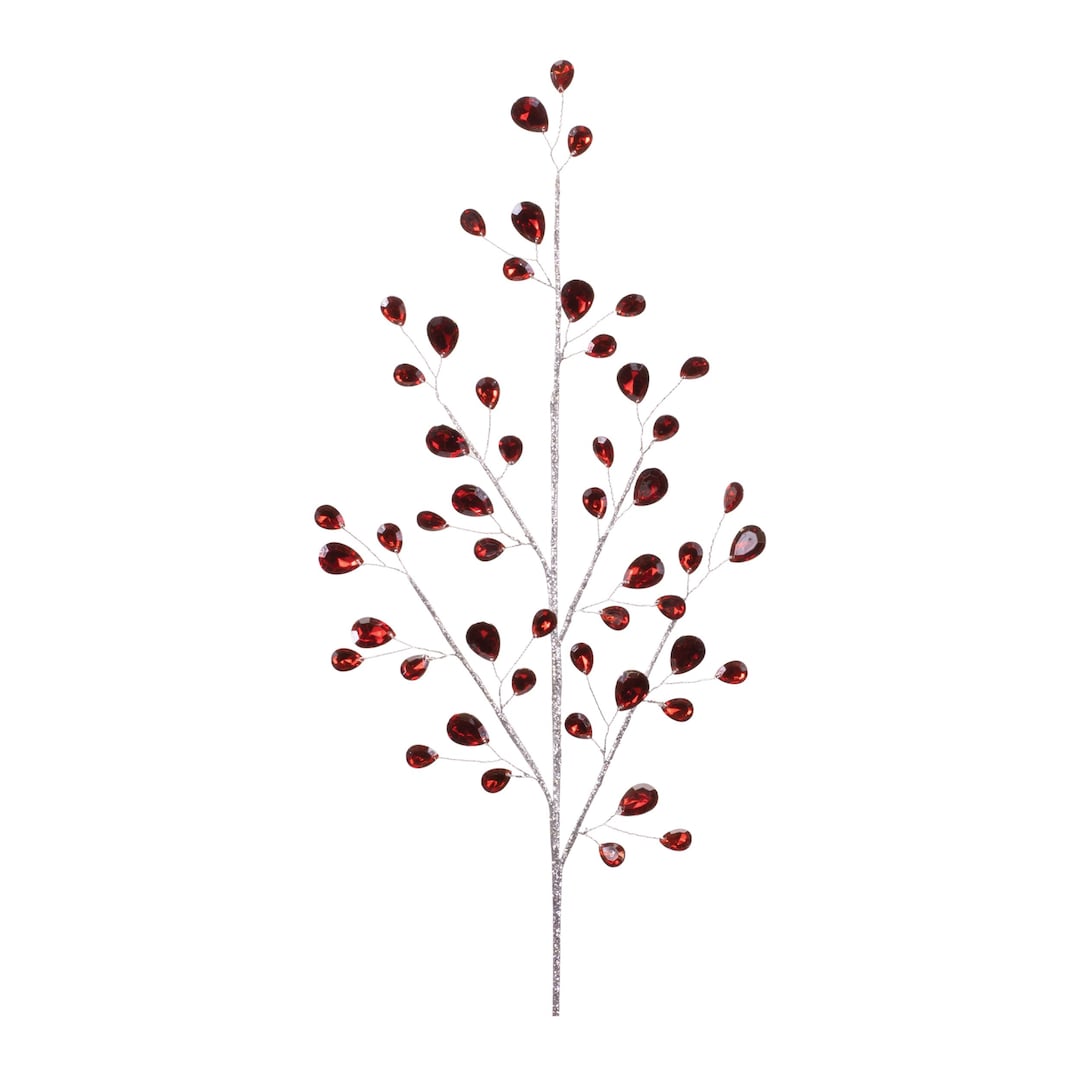 Red and Silver Jeweled Spray, Gem Holiday Pick Spray, Christmas Wreath ...