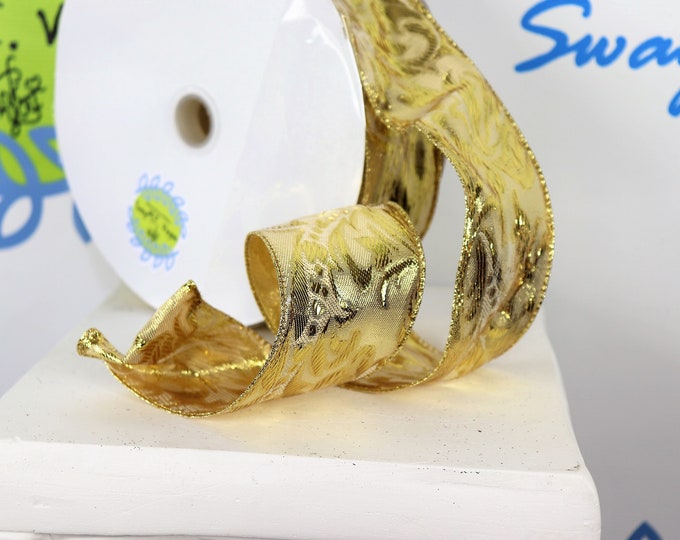 Gold Wired Ribbon, Metallic Gold Wired Ribbon, 50 Yard Wired Ribbon ...