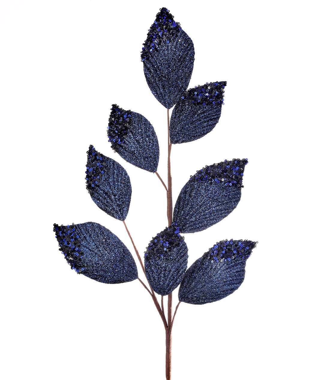 Midnight Blue Glitter Sequin Tip Beach Leaf Christmas Spray, Holiday ...