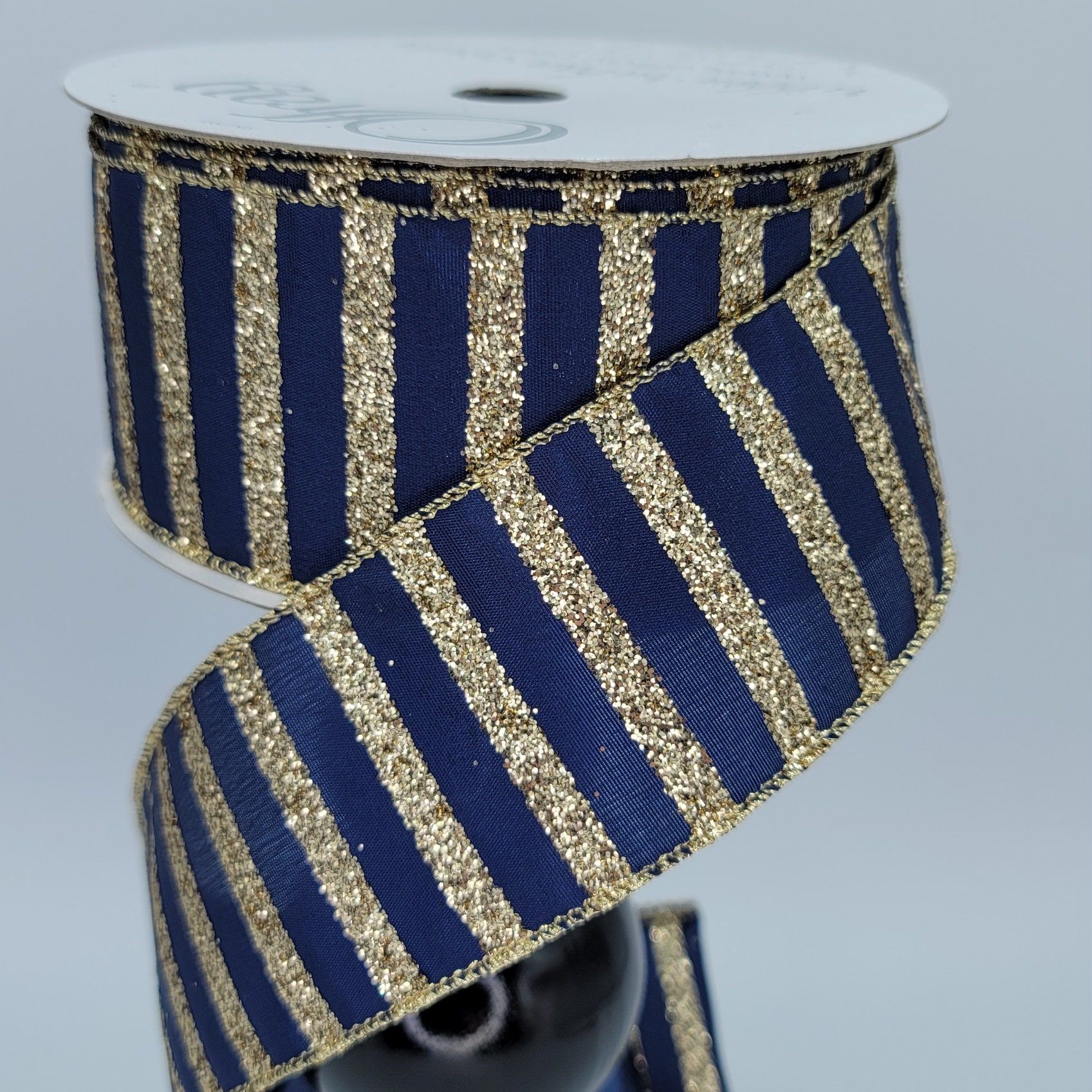 Blue Gold Glitter Striped Wired Ribbon Christmas Tree Decor | Etsy