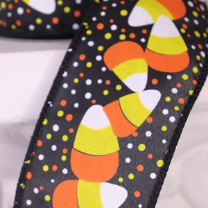 Candy Corn Wired Ribbon, Halloween Candy Corn Ribbon, Yellow Orange ...
