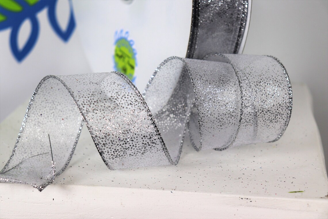 Silver Sparkle Ribbon Silver Sparkle Wired Ribbon 50 Yard | Etsy