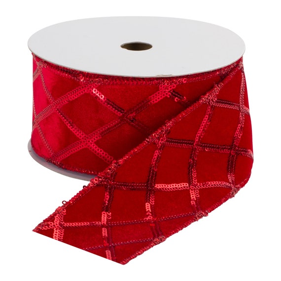 Red Sequined Luxury wired ribbon, Christmas Red Holiday Decorations ...