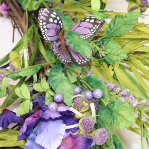 Spring Floral Wreath Purple White Iris Butterflies, Purple Springtime ...