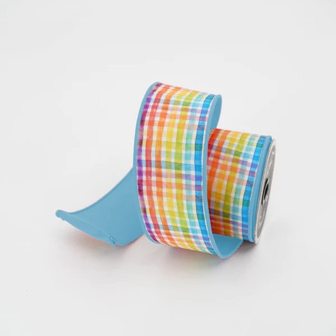 Rainbow Plaid Wired Ribbon, Spring Wired Ribbon, 10 Yard Wired Ribbon ...
