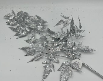 Silver Glitter Pine Spray, Holiday Pick Spray, Christmas Wreath Spray ...