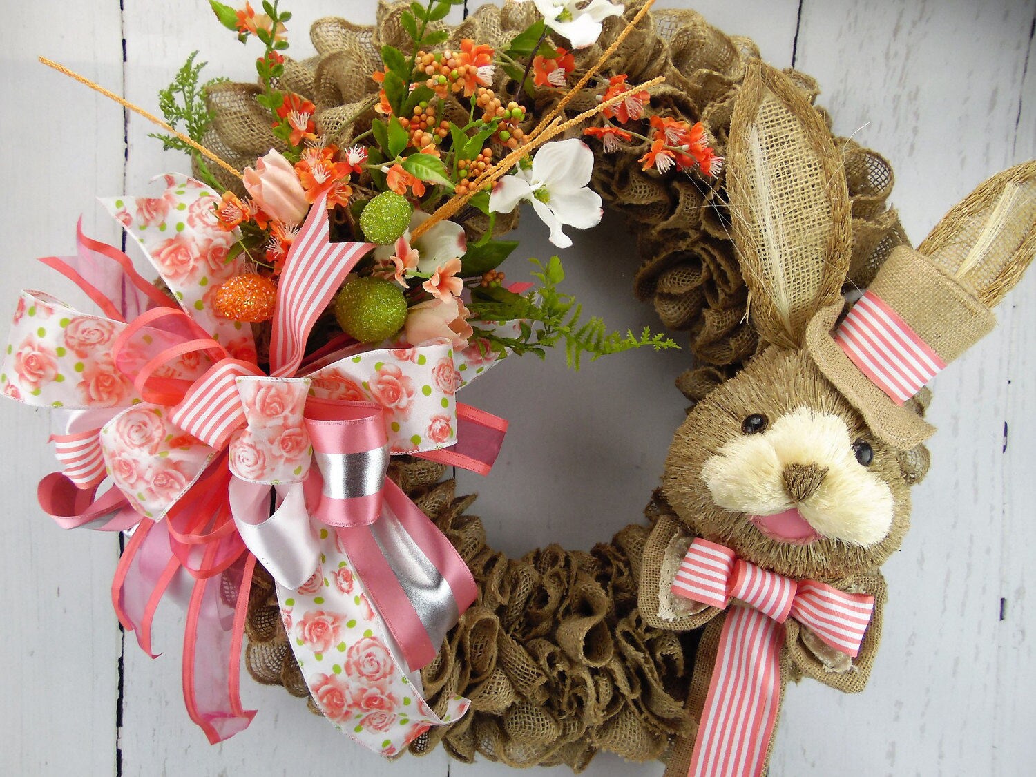 Burlap Bunny Wreath Burlap Ruffle Wreath with Bunny Head | Etsy