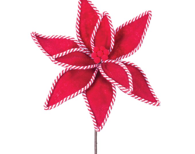 Red White Poinsettia Floral Pick, Peppermint Christmas Holiday Pick ...