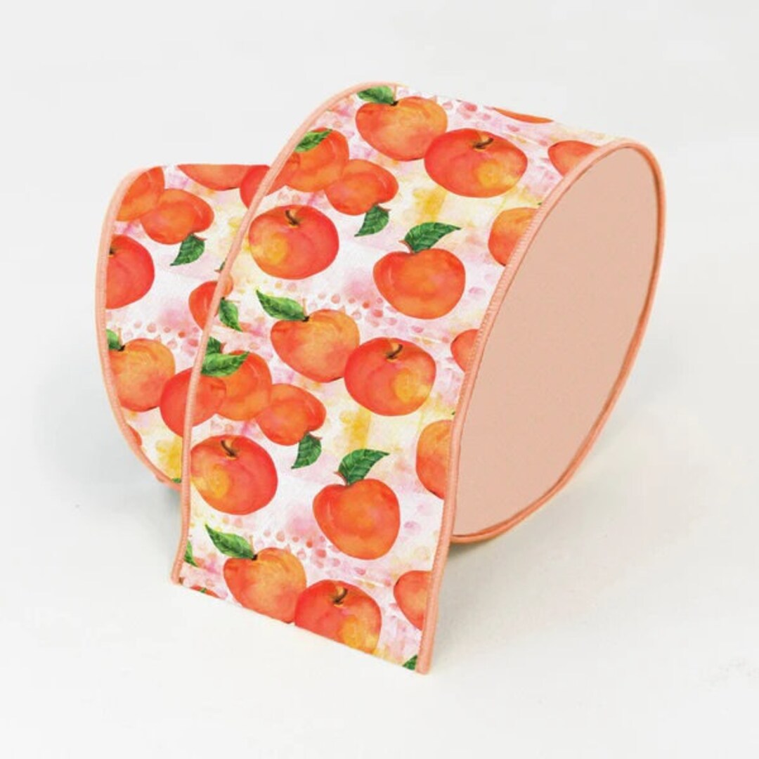 Peaches Orange White Wired Ribbon, Summer Fruit Wired Craft Ribbon ...