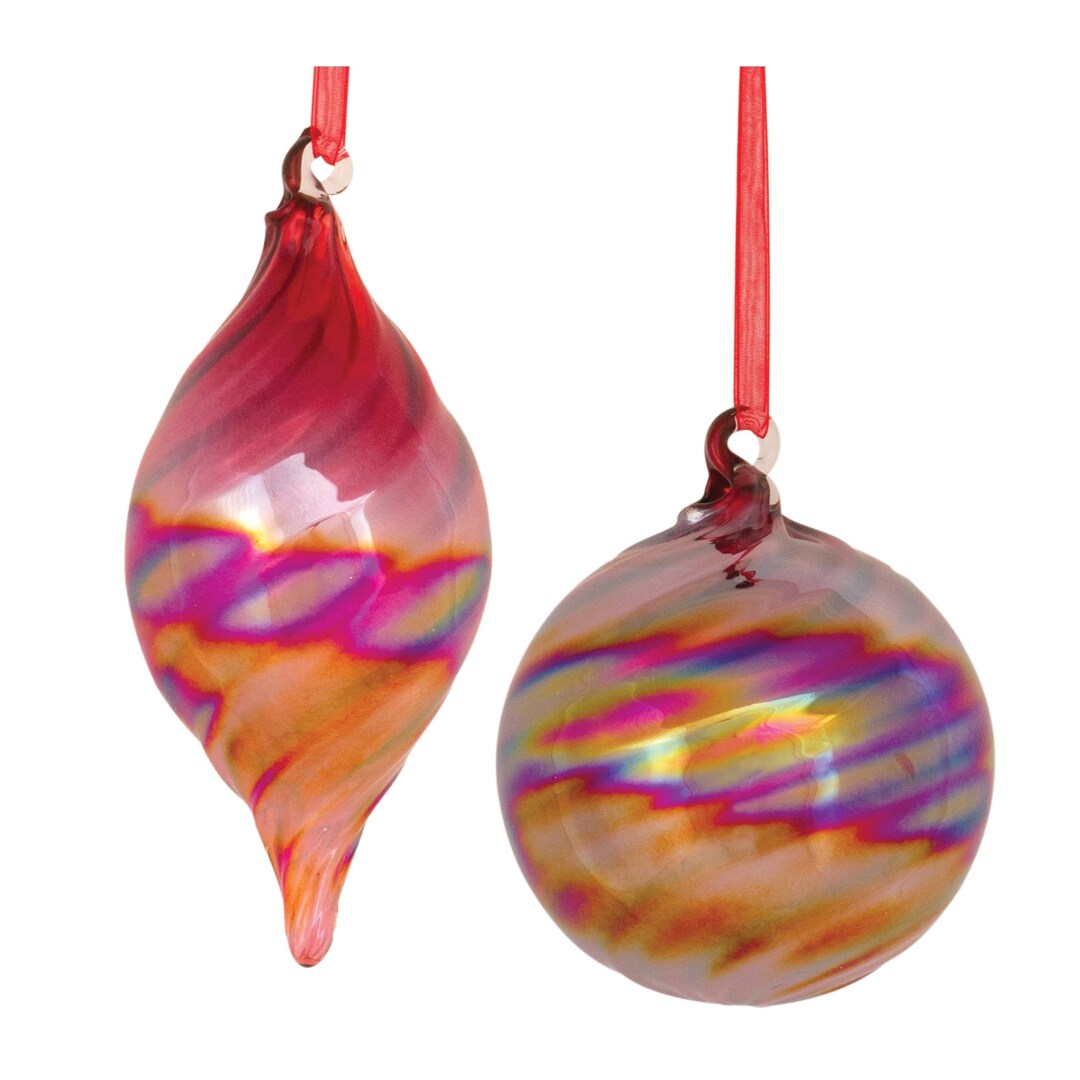 Red Iridescent Glass Christmas Ornament Set: Holiday Tree Decorations ...