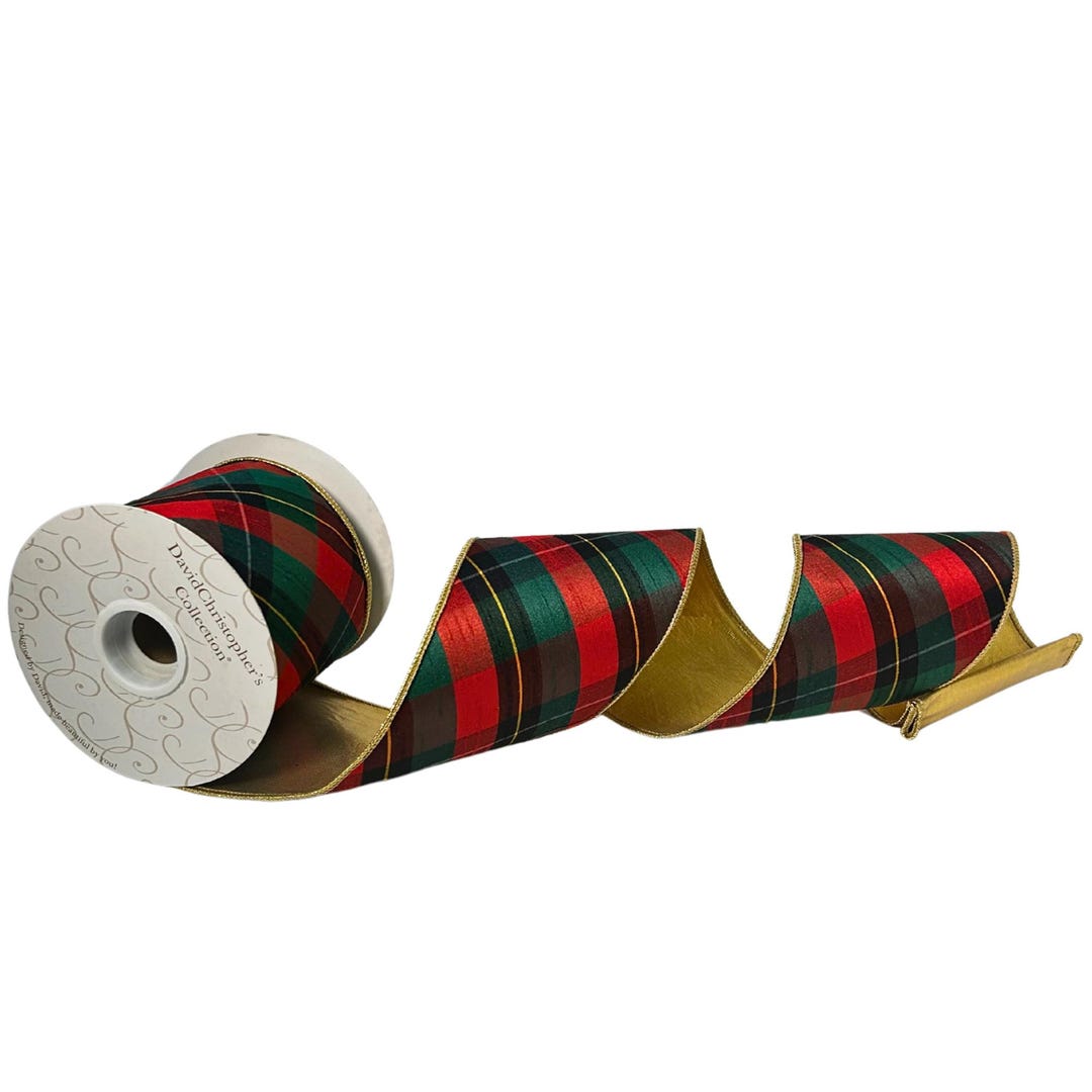 Red Green Gold Plaid Wired Edge Holiday Ribbon, 4 Inch Plaid Wired ...