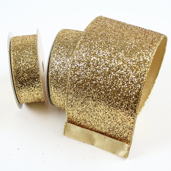 Gold Glitter Luxury Wired Ribbon, Luxury Holiday Ribbon, Tree Topper ...