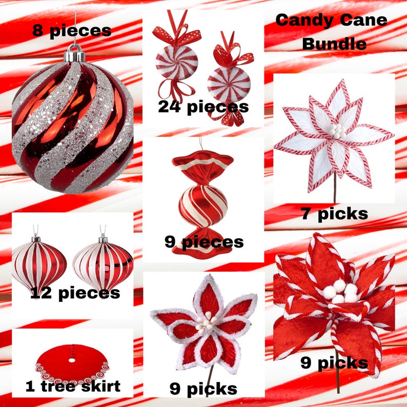 Candy Cane Christmas Tree Bundle Kit | Red & White Peppermint Holiday ...