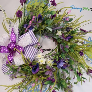 Spring Floral Wreath Purple White Iris Butterflies, Purple Springtime ...