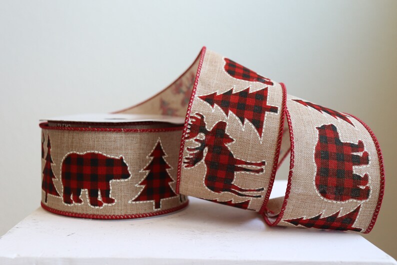 Buffalo Check Wired Ribbon: Farmhouse Christmas Bear Tree, 10 Yard - Etsy