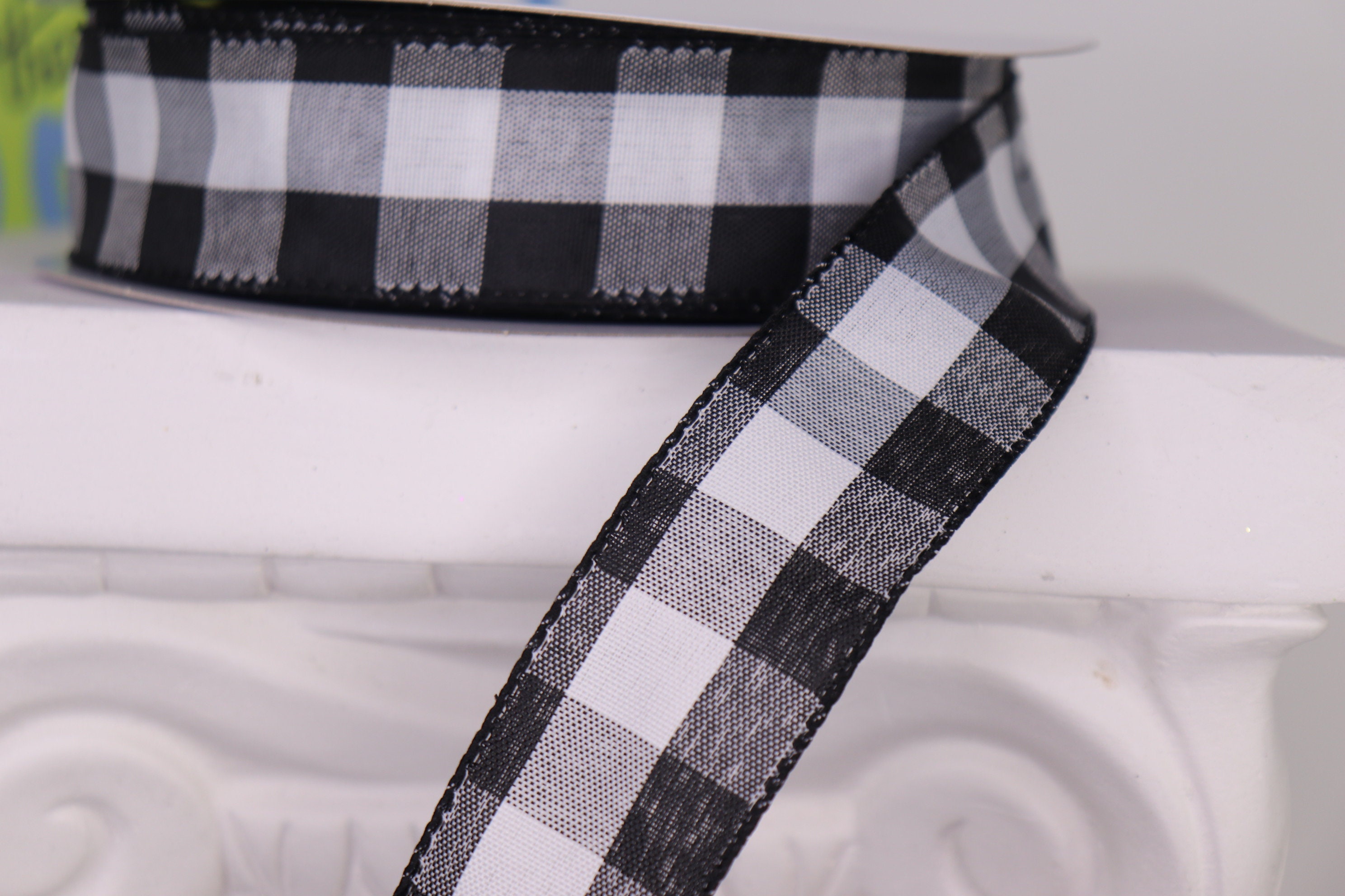 Buffalo Plaid Wired Ribbon: Black and White Craft Ribbon, 50 Yards - Etsy
