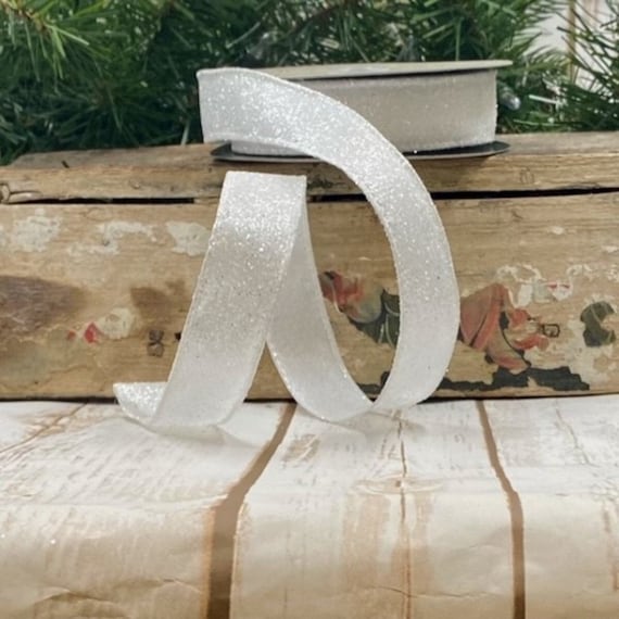 Satin Frosted Glittered White Wired Ribbon, White Wedding Ribbon, White ...
