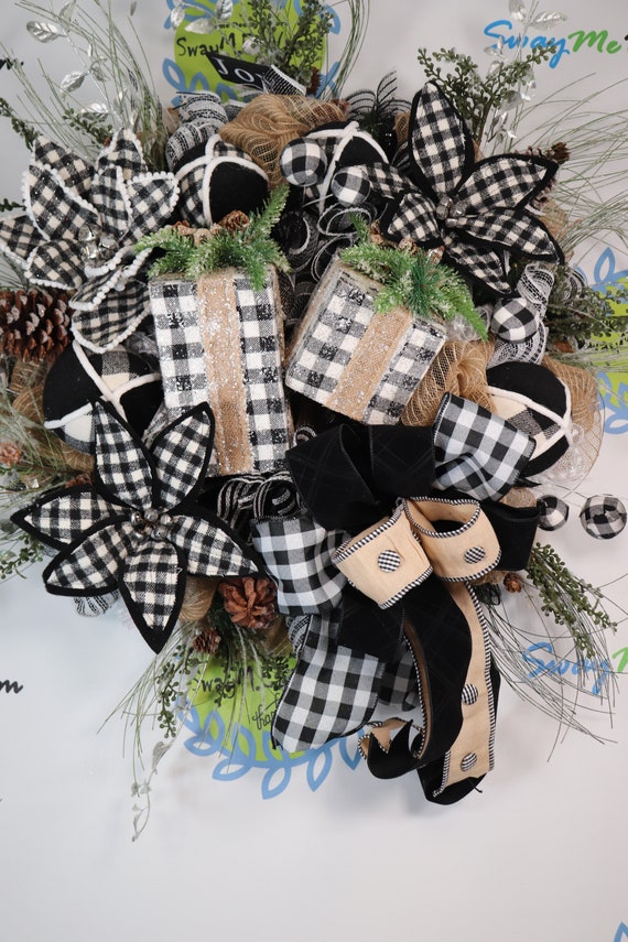 Christmas Winter Buffalo Plaid Farmhouse Wreath Holiday Door Decor