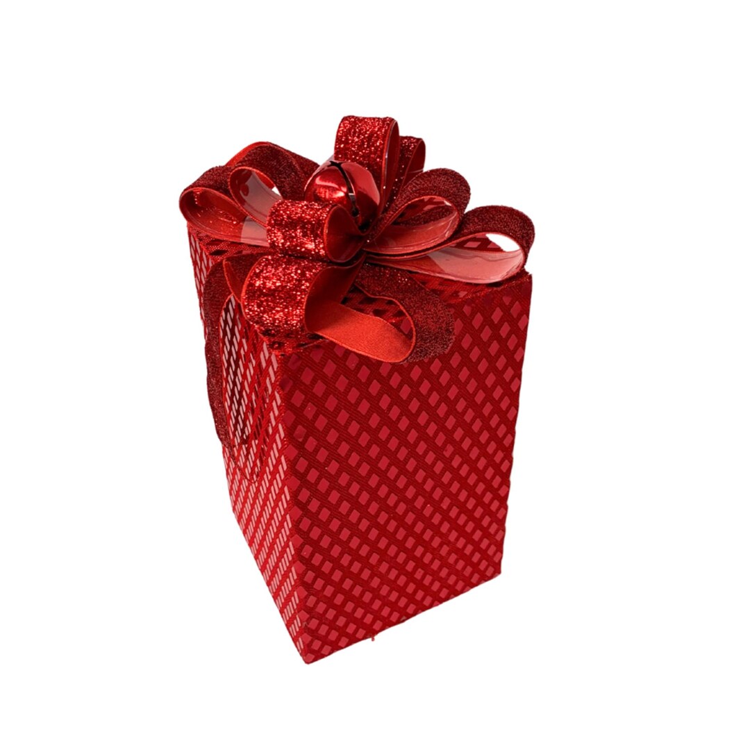 Red Metallic Diamond Print Christmas Present: Tabletop Decor (9.5"x5 ...