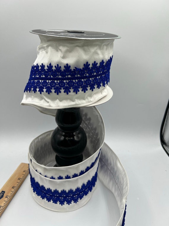 Blue White Lace Border Wired Ribbon, Lace Wired Ribbon, French Country ...