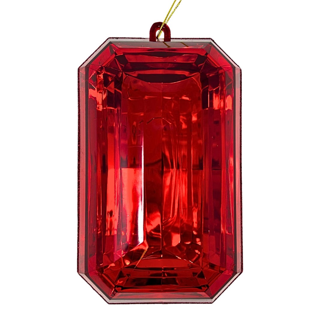 Red 9" Christmas Jewel Emerald Cut Ornament, Elegant Decoration, Wreath ...